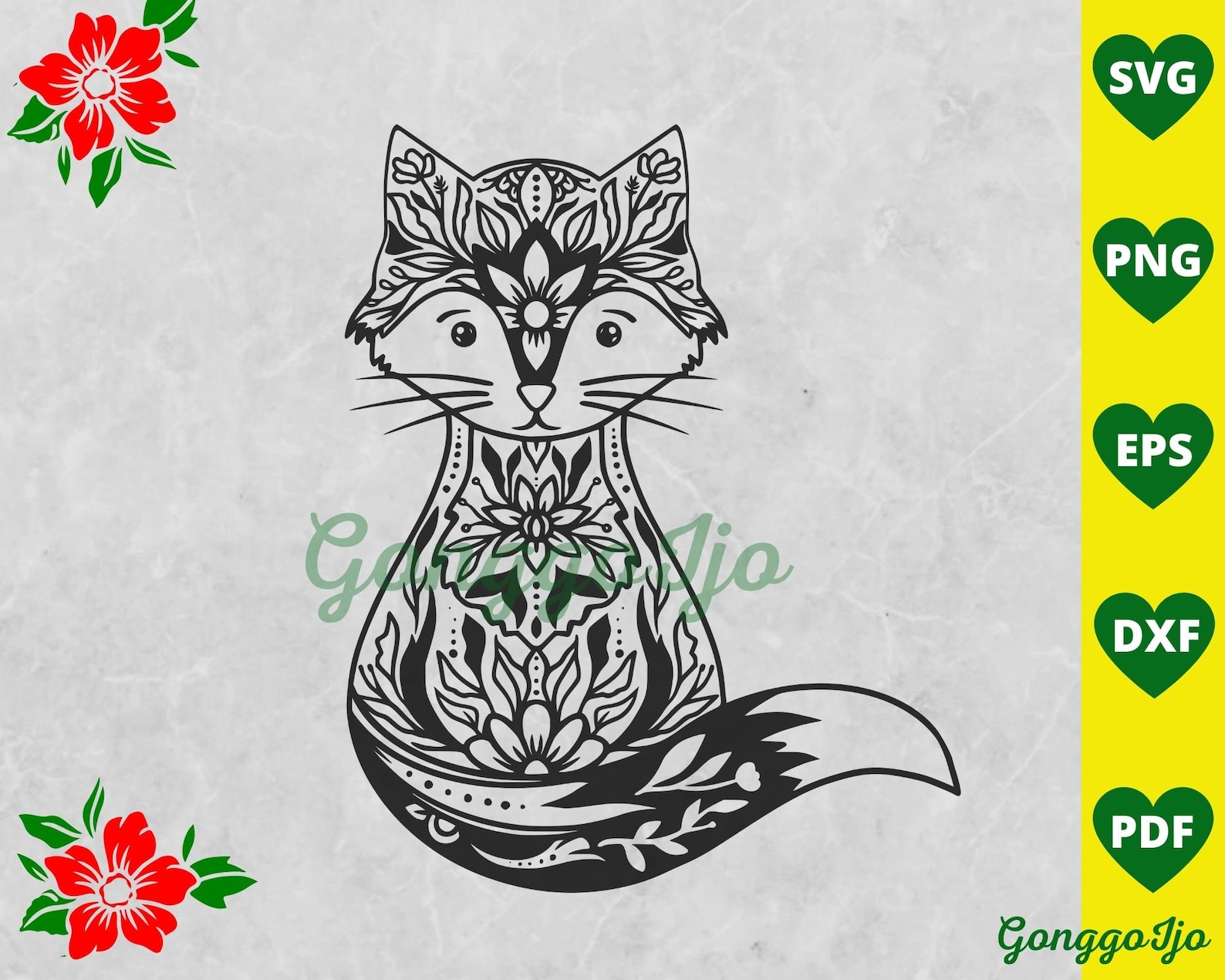 Fox With Flowers Svg Floral Fox Svg Fox SVG Floral Fox - Etsy