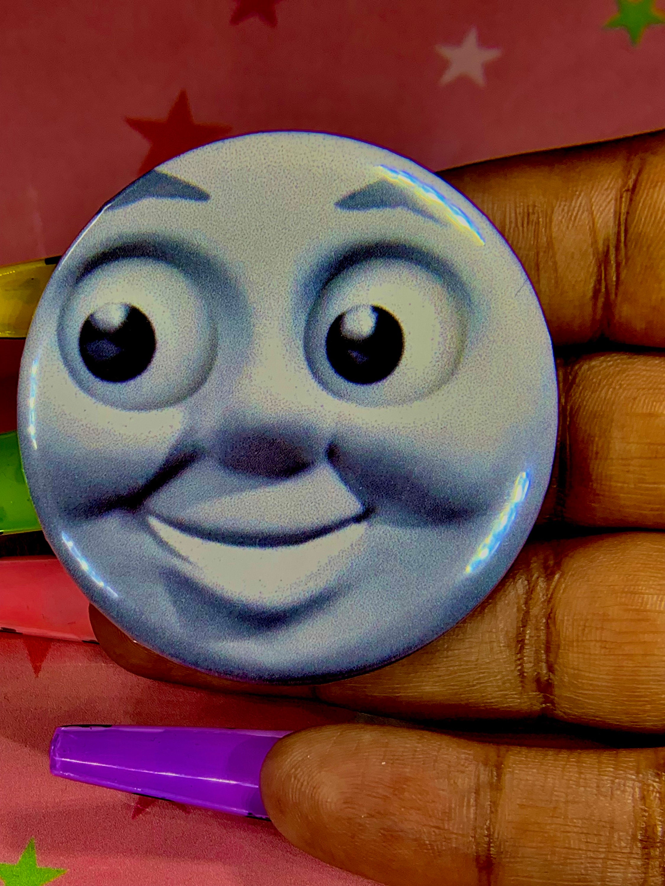 Thomas the Tank Engine Angry Face Meme Buttons Retro Glossy High ...