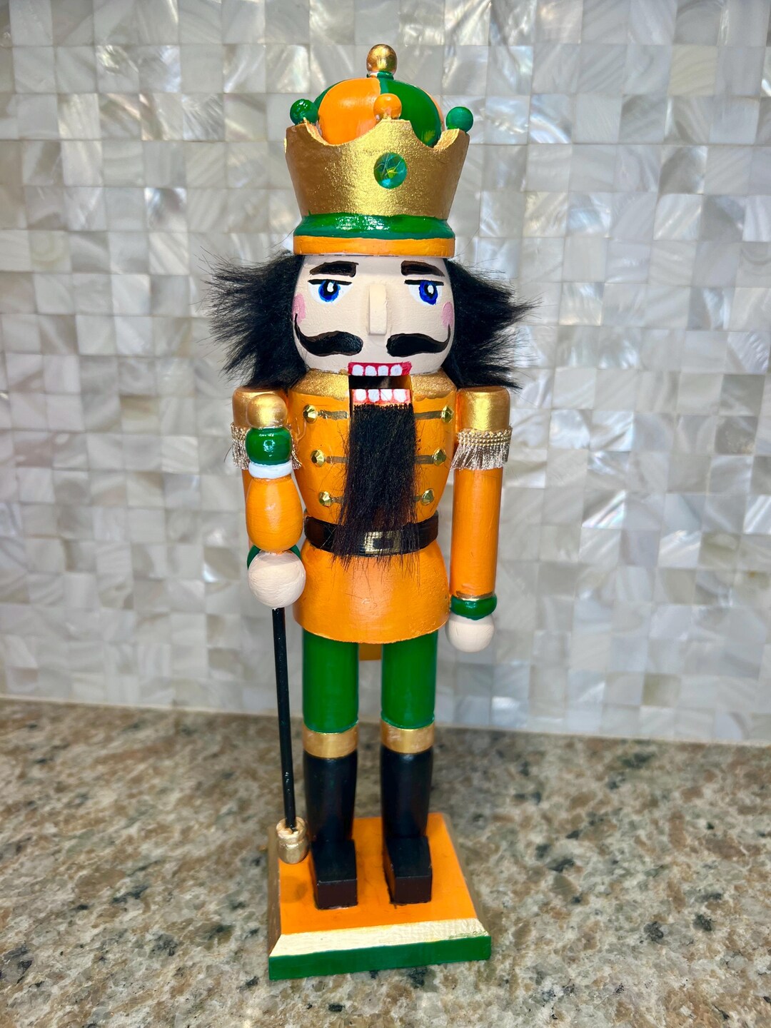 12” NCAA University of Miami Nutcracker: Orange and Green Handpainted ...