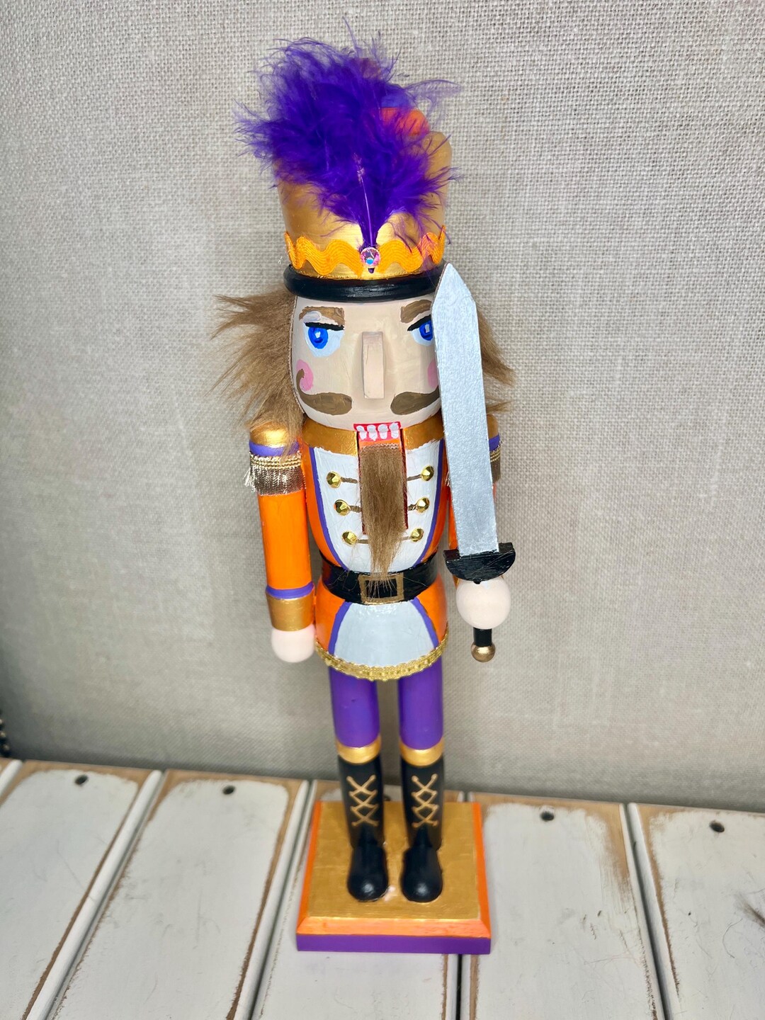 14.25” Handmade Wooden Nutcracker Soldier With Sword• Clemson ...