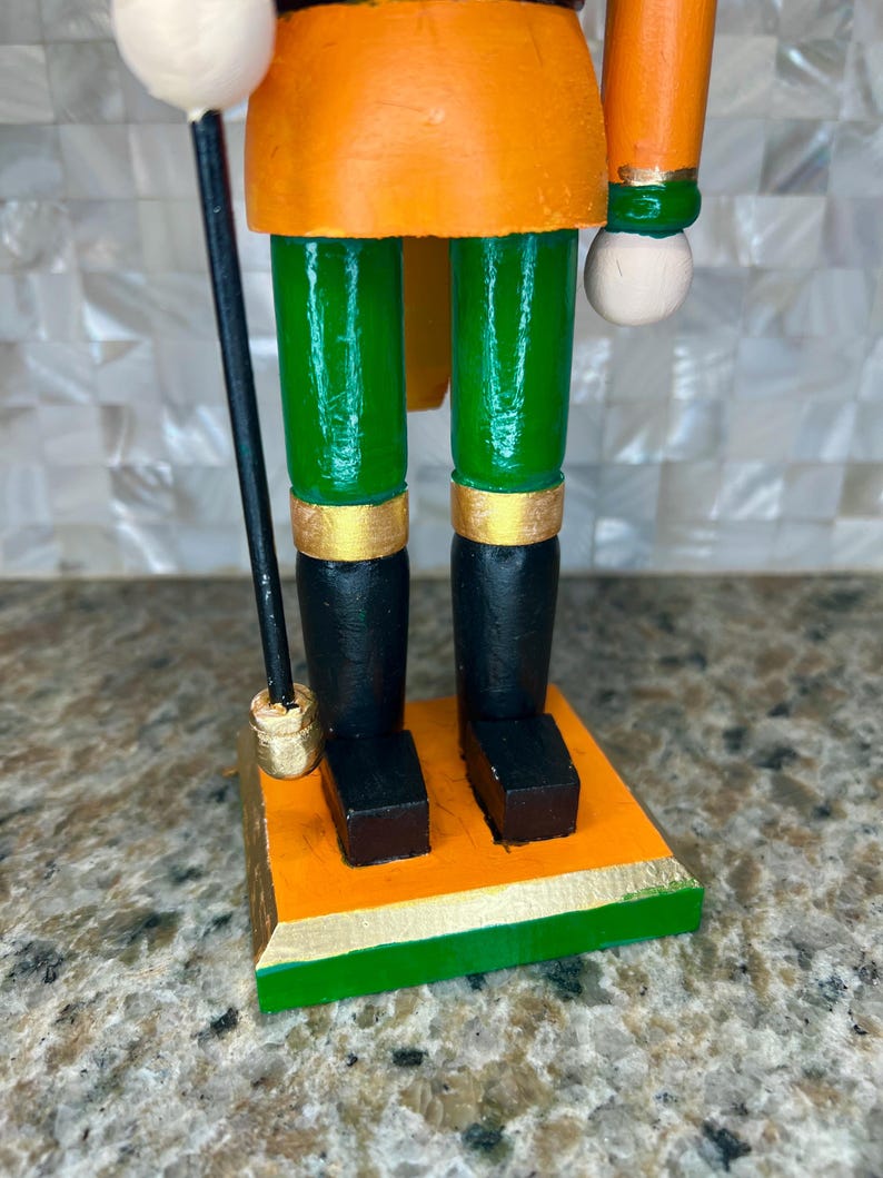 12” NCAA University of Miami Nutcracker: Orange and Green Handpainted ...