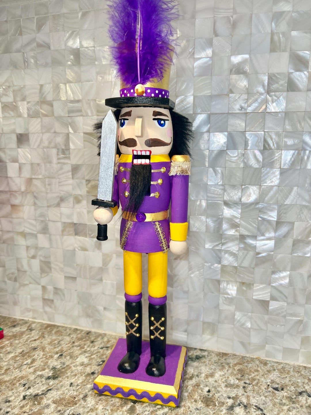 14 Purple and Yellow Wooden Nutcracker Soldier With Sword LSU Tigers ...