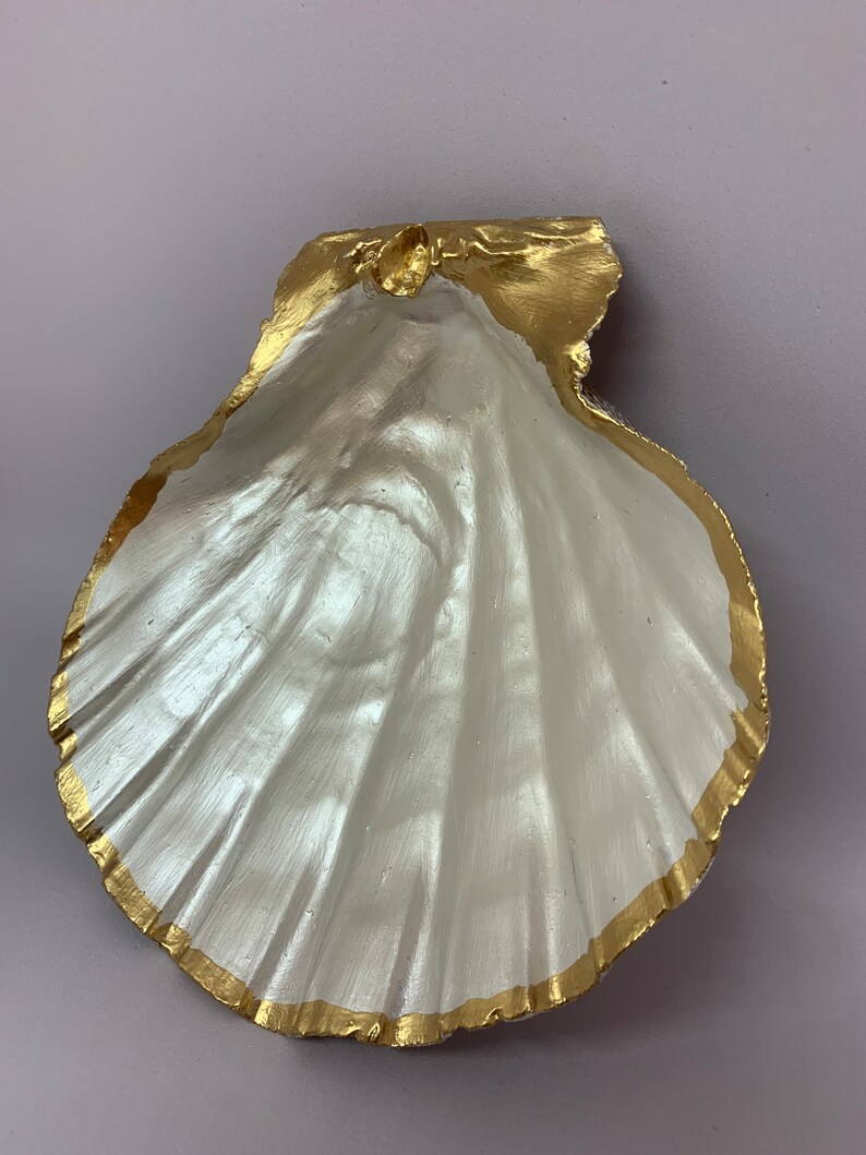 XL Gold Gilded Pearly Scallop Seashell Giant Scallop Shell Pearl ...