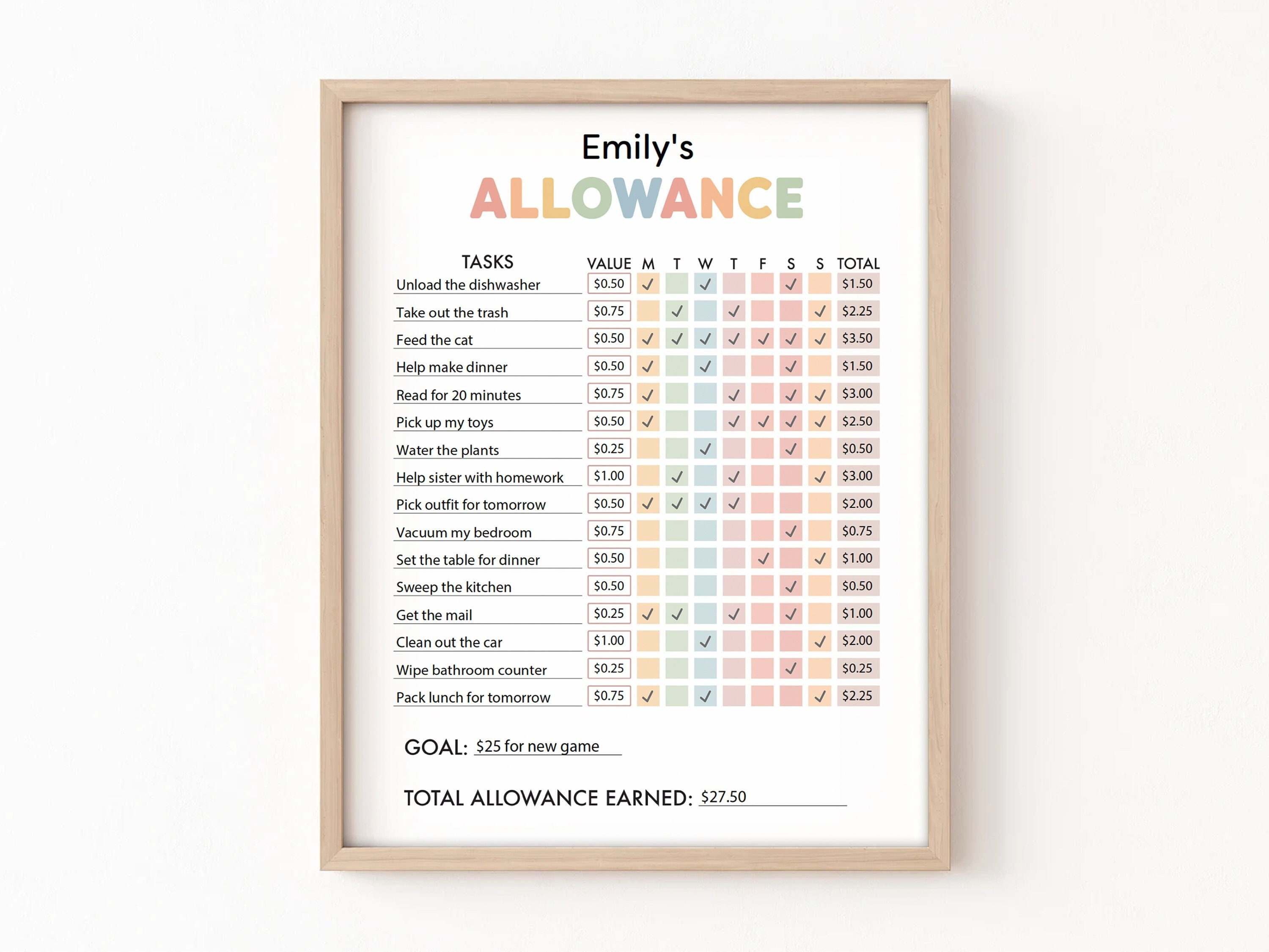 Allowance Chart for Kids Allowance Chore Chart Printable Allowance ...