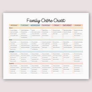 Family Chore Chart Editable Chore Chart Family Chore Chart 4 People ...