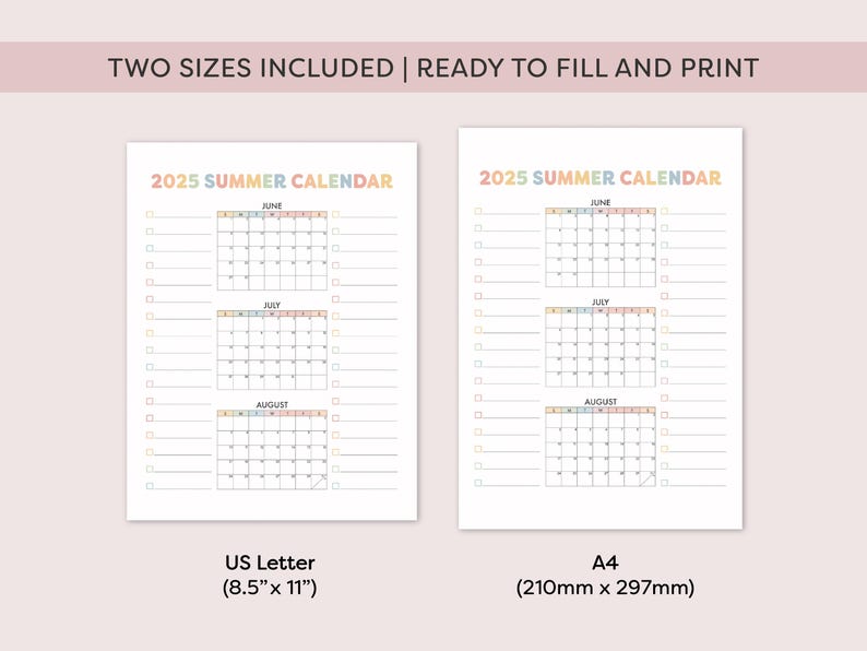 Kids Summer Calendar Summer Bucket List Printable Summer Kids ...