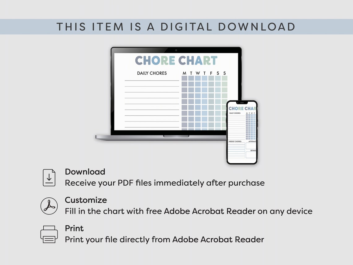 Chore Chart Printable Chore Chart Kids Chore Chart Editable - Etsy