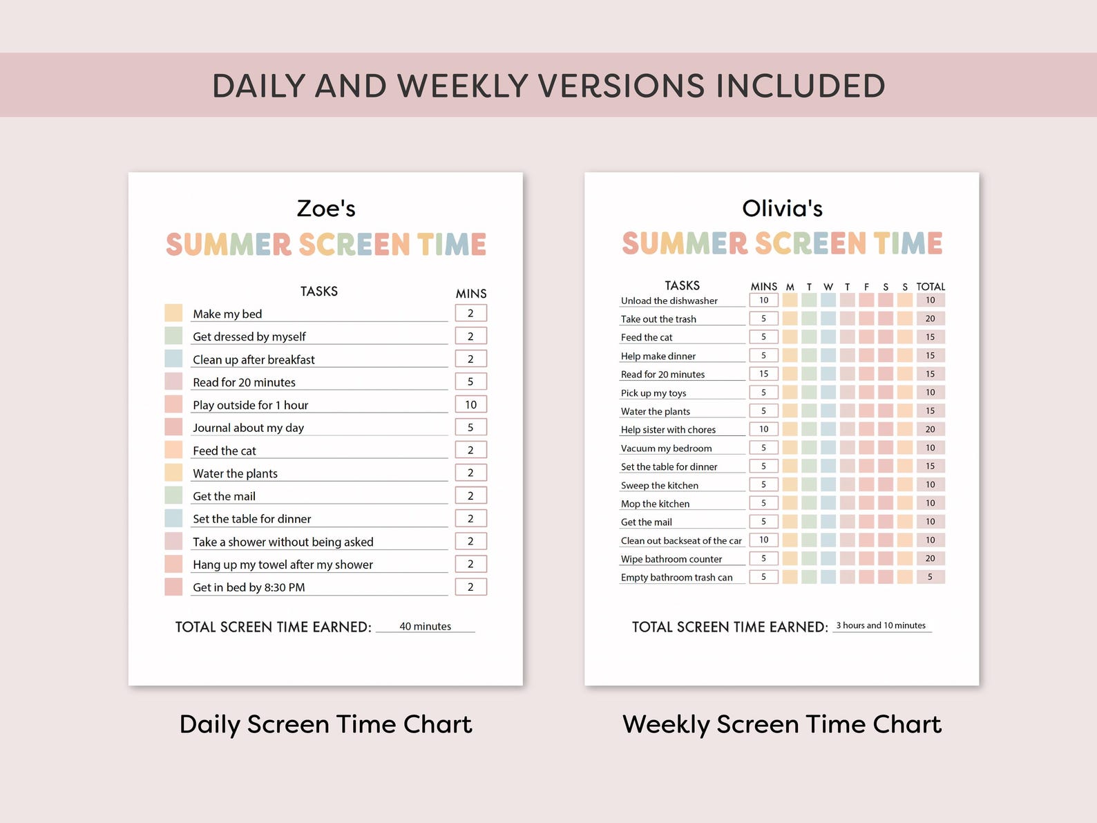Summer Screen Time Checklist Editable Screen Time Chart Kids Summer ...