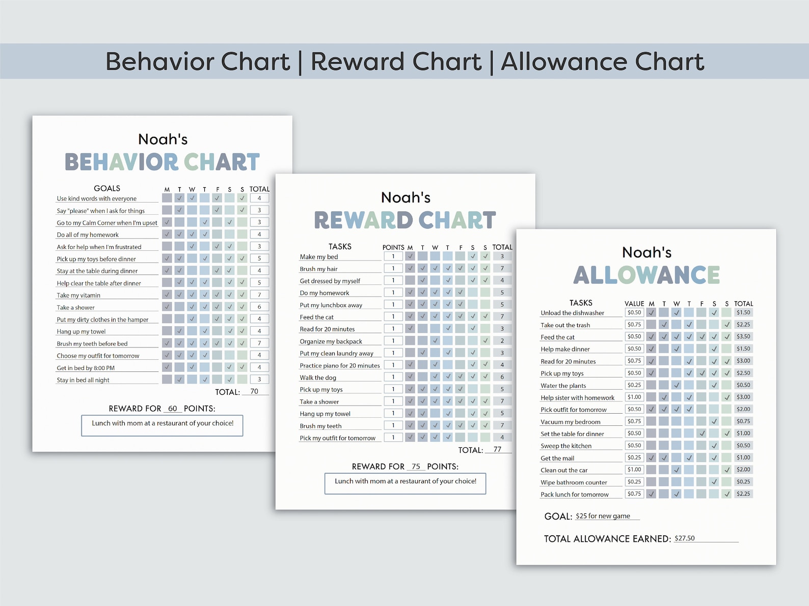 Chore Chart for Kids Printable Behavior Chart Allowance Chart ...