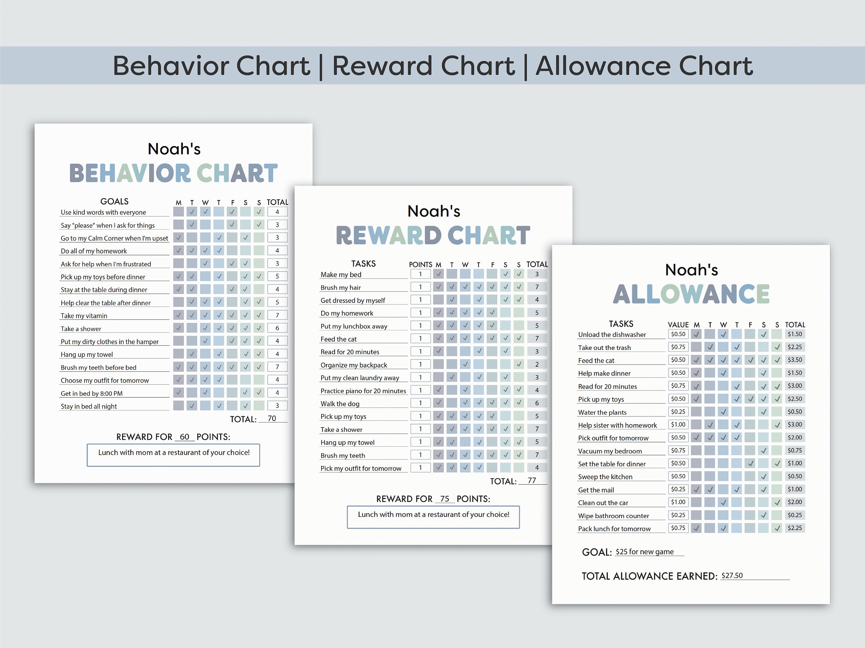 Chore Chart for Kids Printable Behavior Chart Allowance Chart ...