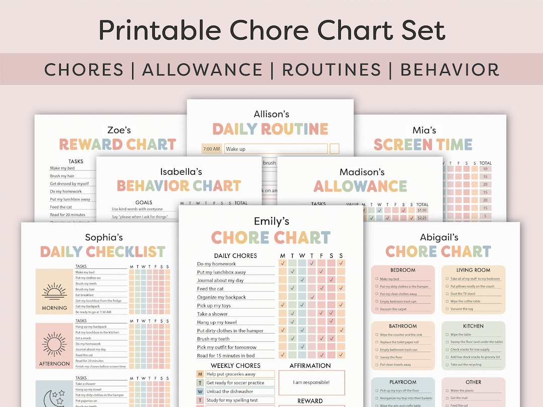Chore Chart for Kids Printable Behavior Chart Allowance Chart ...