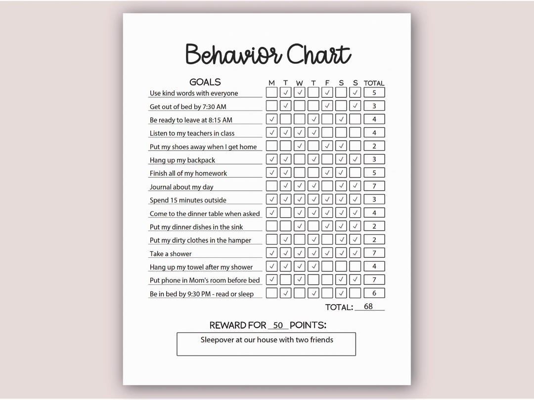 Behavior Chart for Teens Behavior Chart Printable Weekly Reward Chart ...