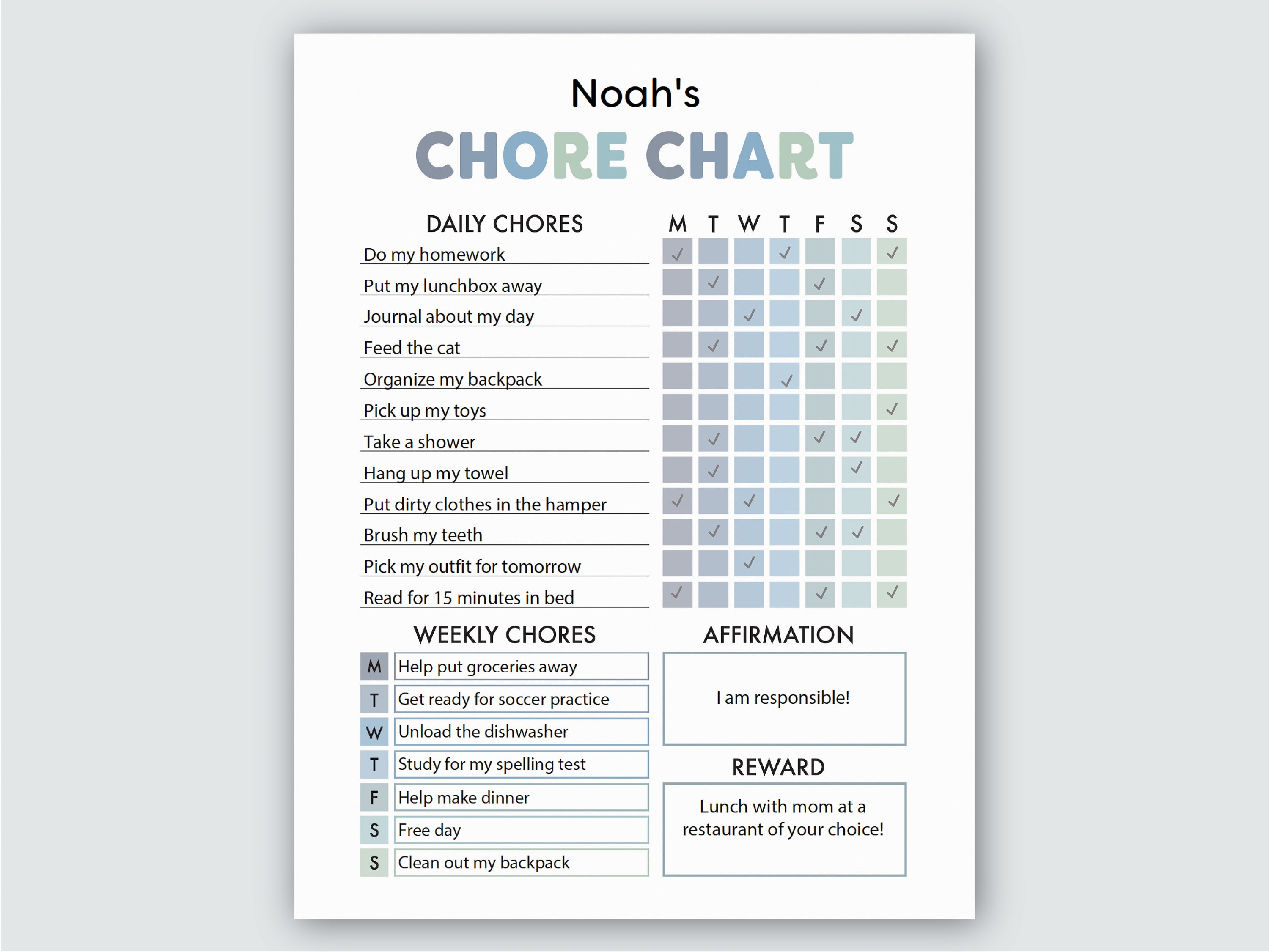 Chore Chart Printable Chore Chart Kids Chore Chart Editable Routine ...