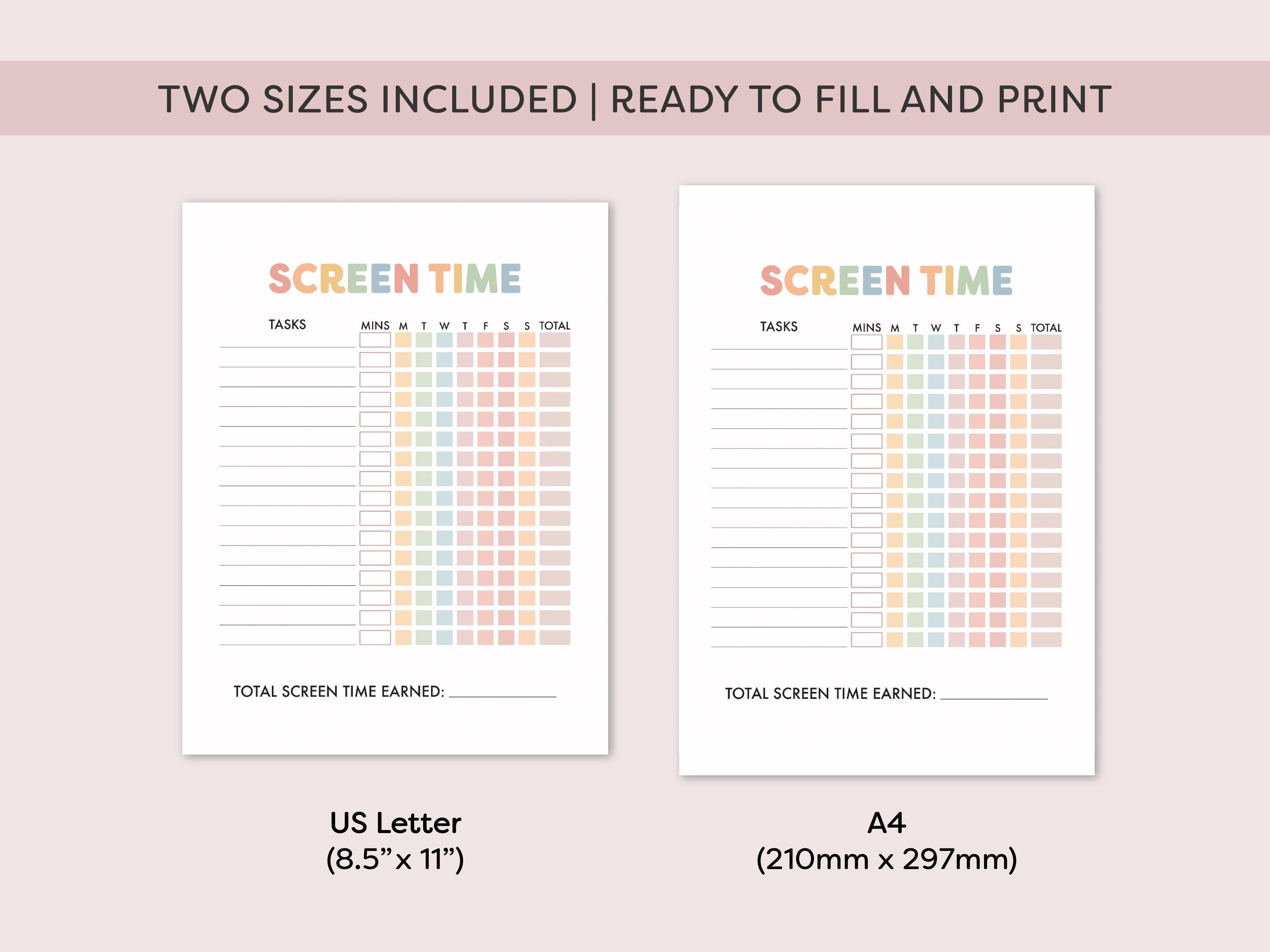 Screen Time Chart for Kids Screen Time Management Screen Time Tracker ...