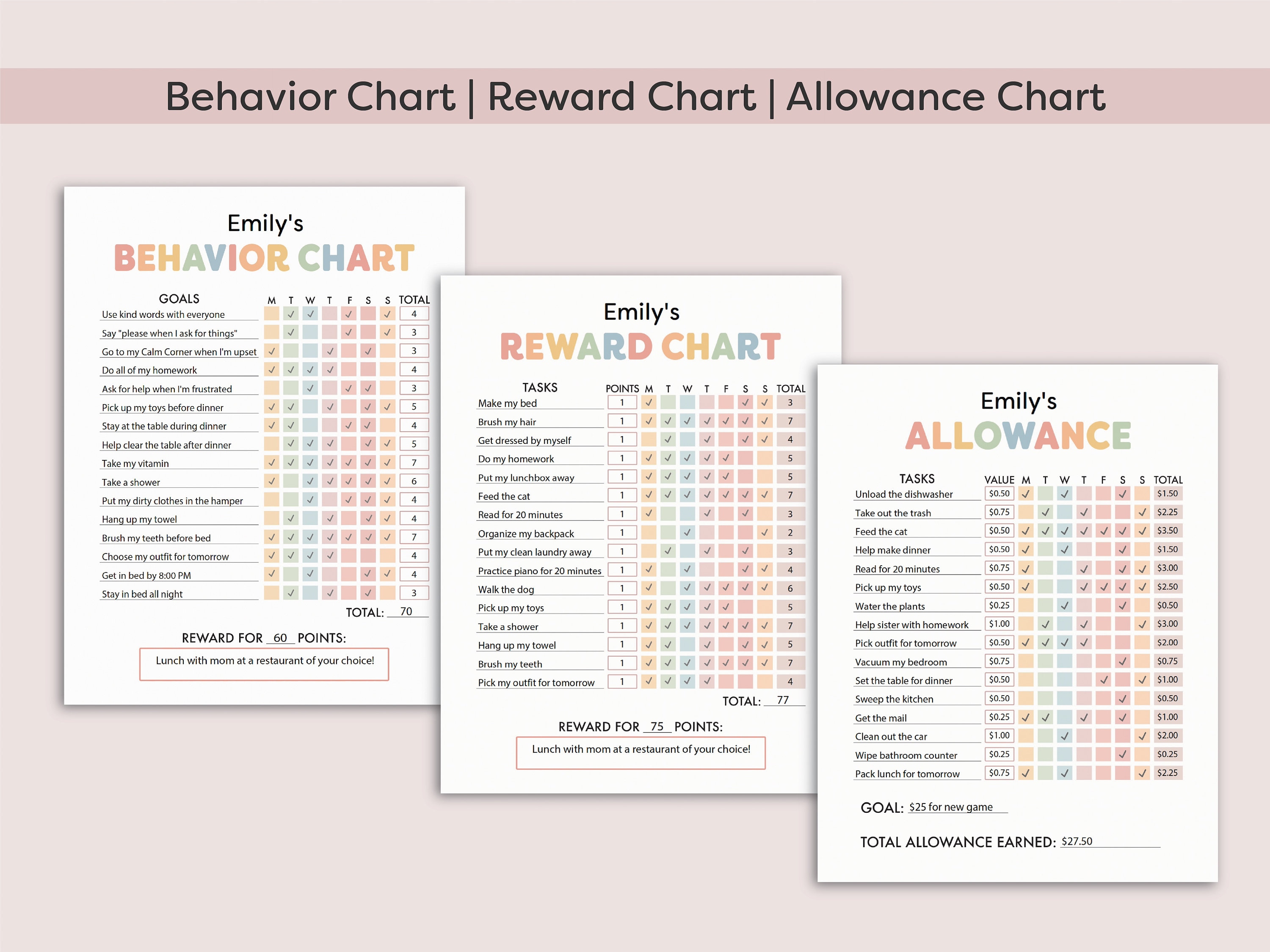 Chore Chart for Kids Printable Behavior Chart Allowance Chart ...