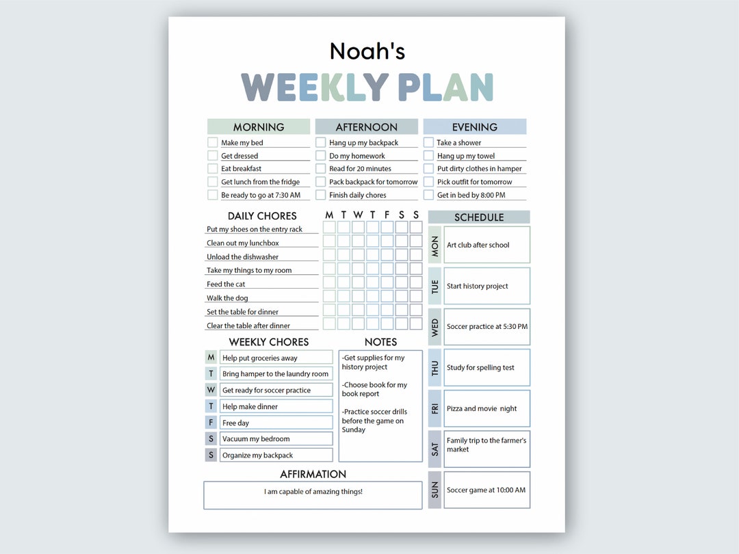 Kids Chore Planner Responsibility Chore Chart for Kids Daily Planner ...