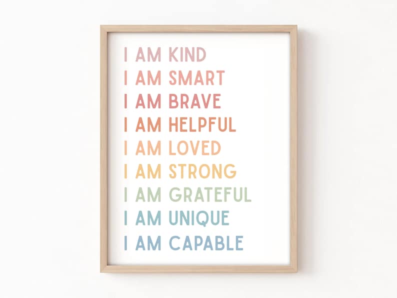 Rainbow Affirmations Wall Art Printable Positive Affirmations Poster ...