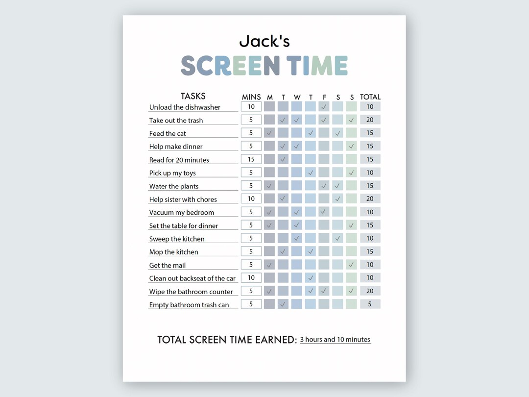 Screen Time Chore Chart Editable Screen Time Checklist Screen Time ...