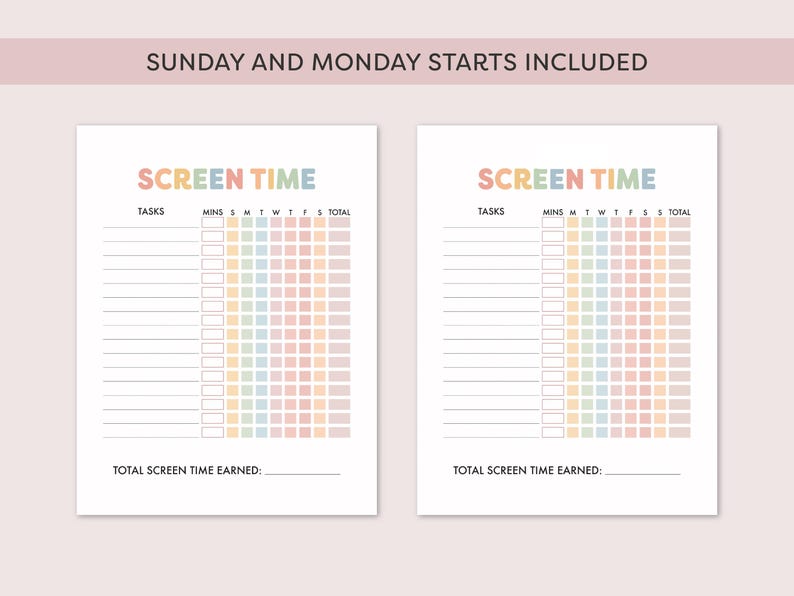 Screen Time Chart for Kids Screen Time Management Screen Time Tracker ...