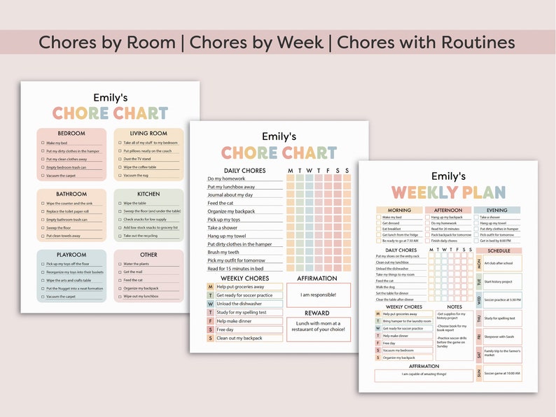 Chore Chart Printables Daily Kids Schedule Chore Chart for Kid Behavior ...