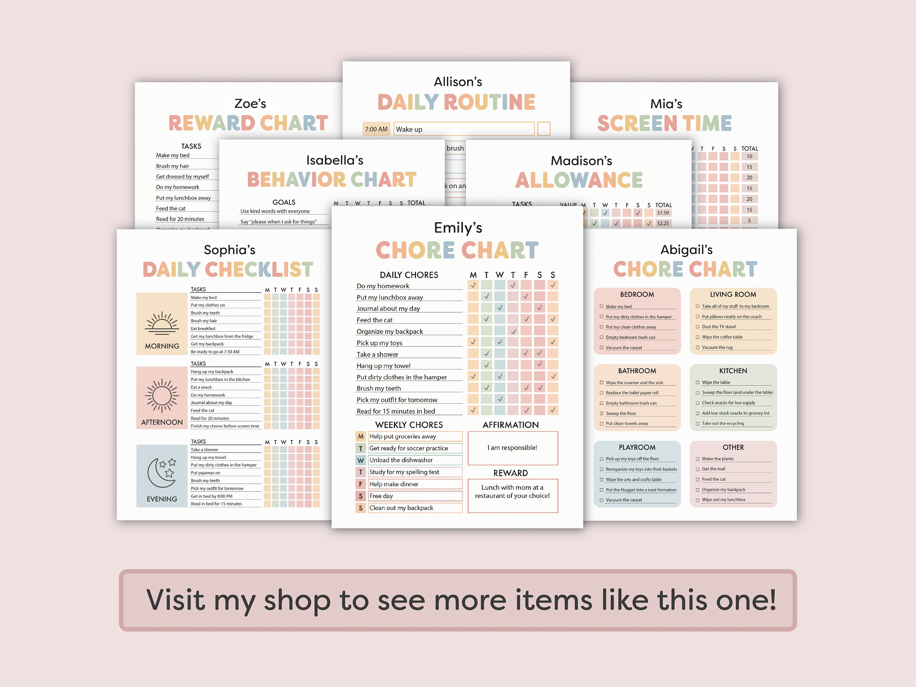 Behavior and Chore Chart Behavior Chart for Kids at Home Behavior Chart ...