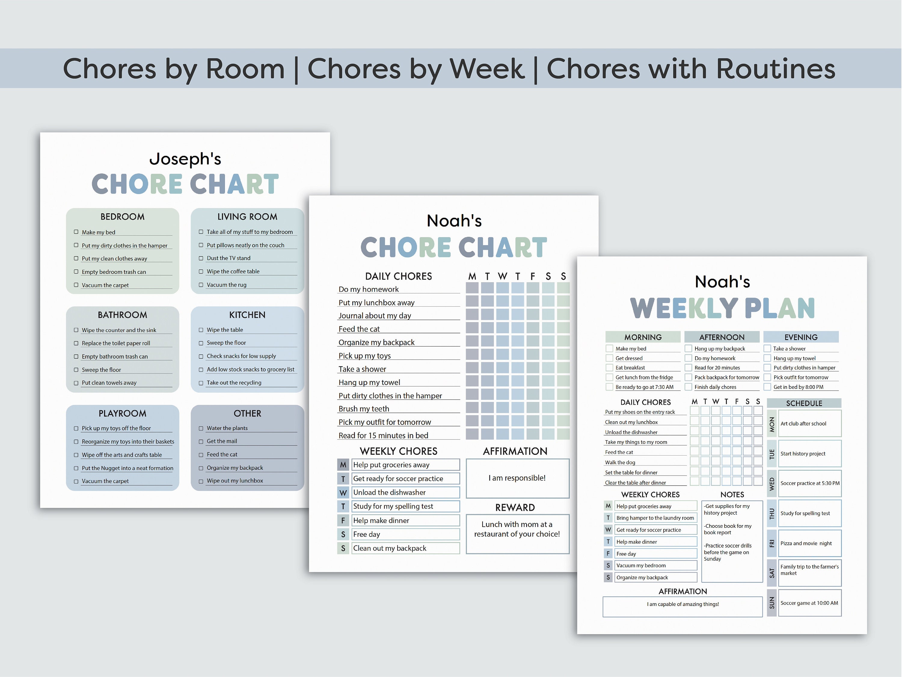 Editable Chore Charts for Kids | Blue Printable Set: Behavior ...
