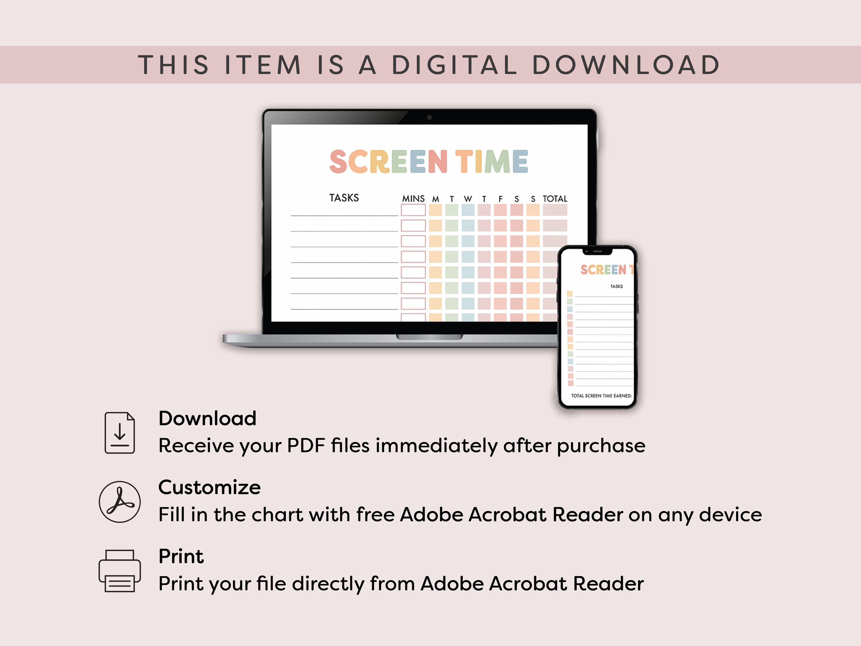 Screen Time Chart for Kids Screen Time Management Screen Time Tracker ...