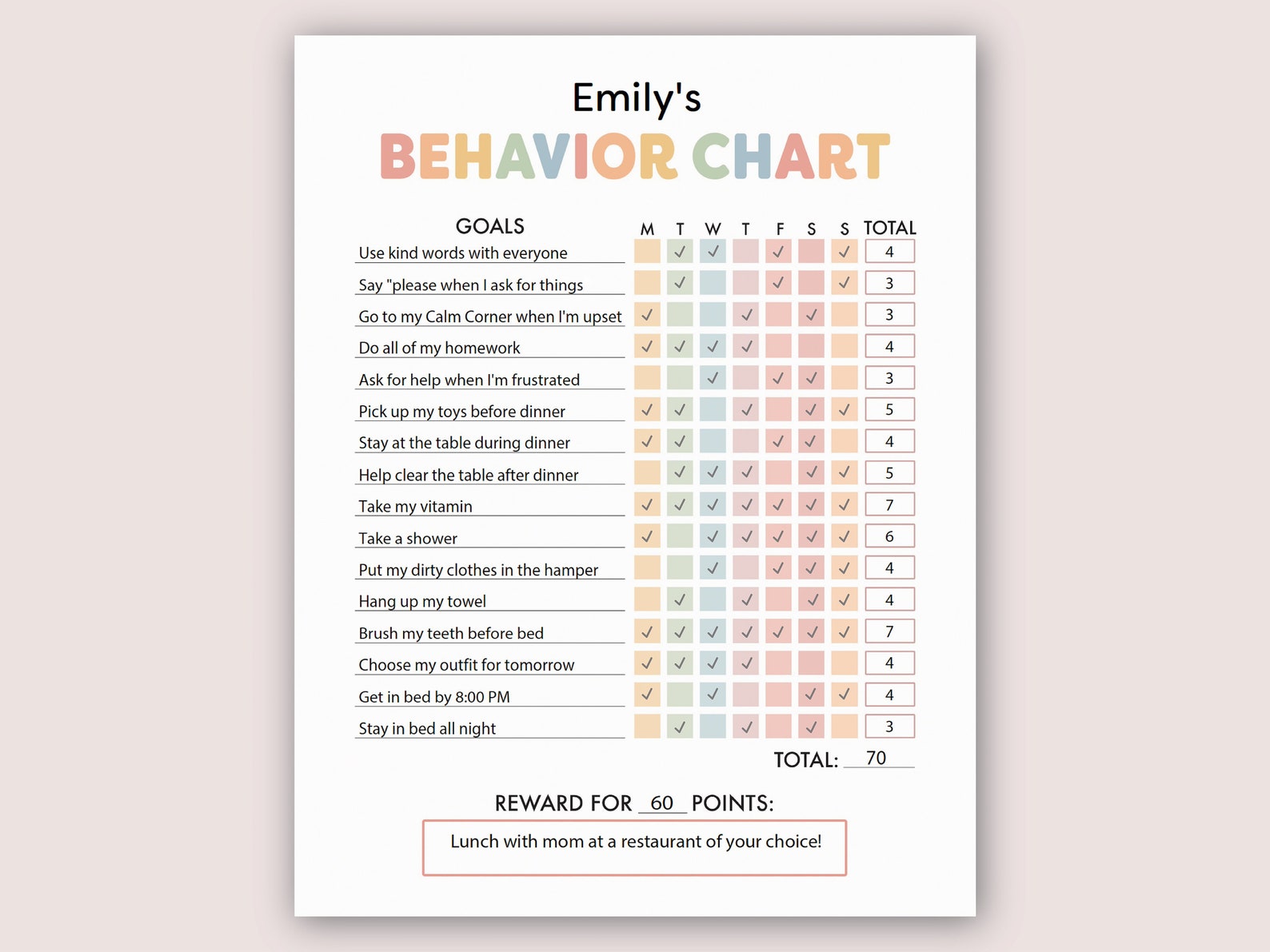 Behavior and Chore Chart Behavior Chart for Kids at Home Behavior Chart ...