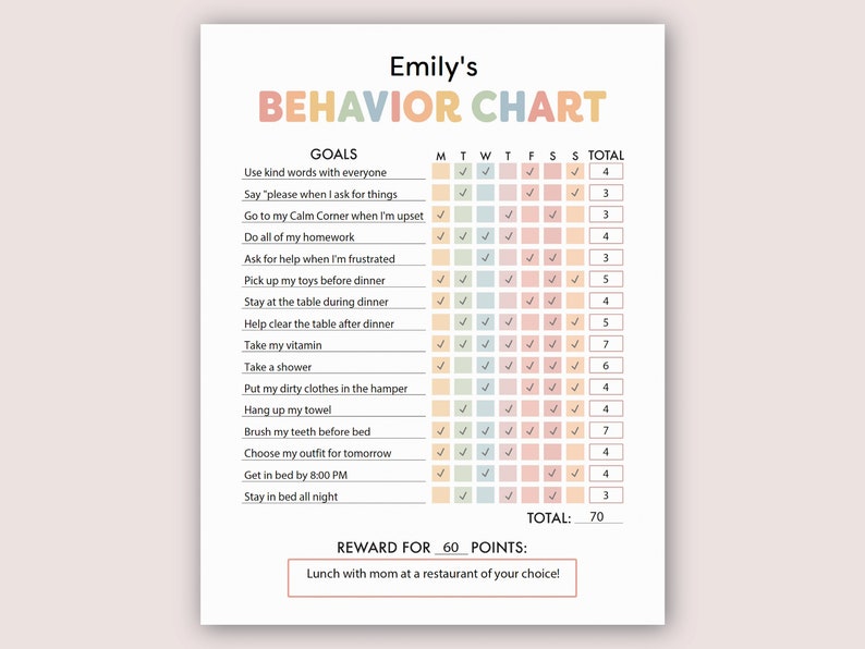 Behavior and Chore Chart Behavior Chart for Kids at Home Behavior Chart ...