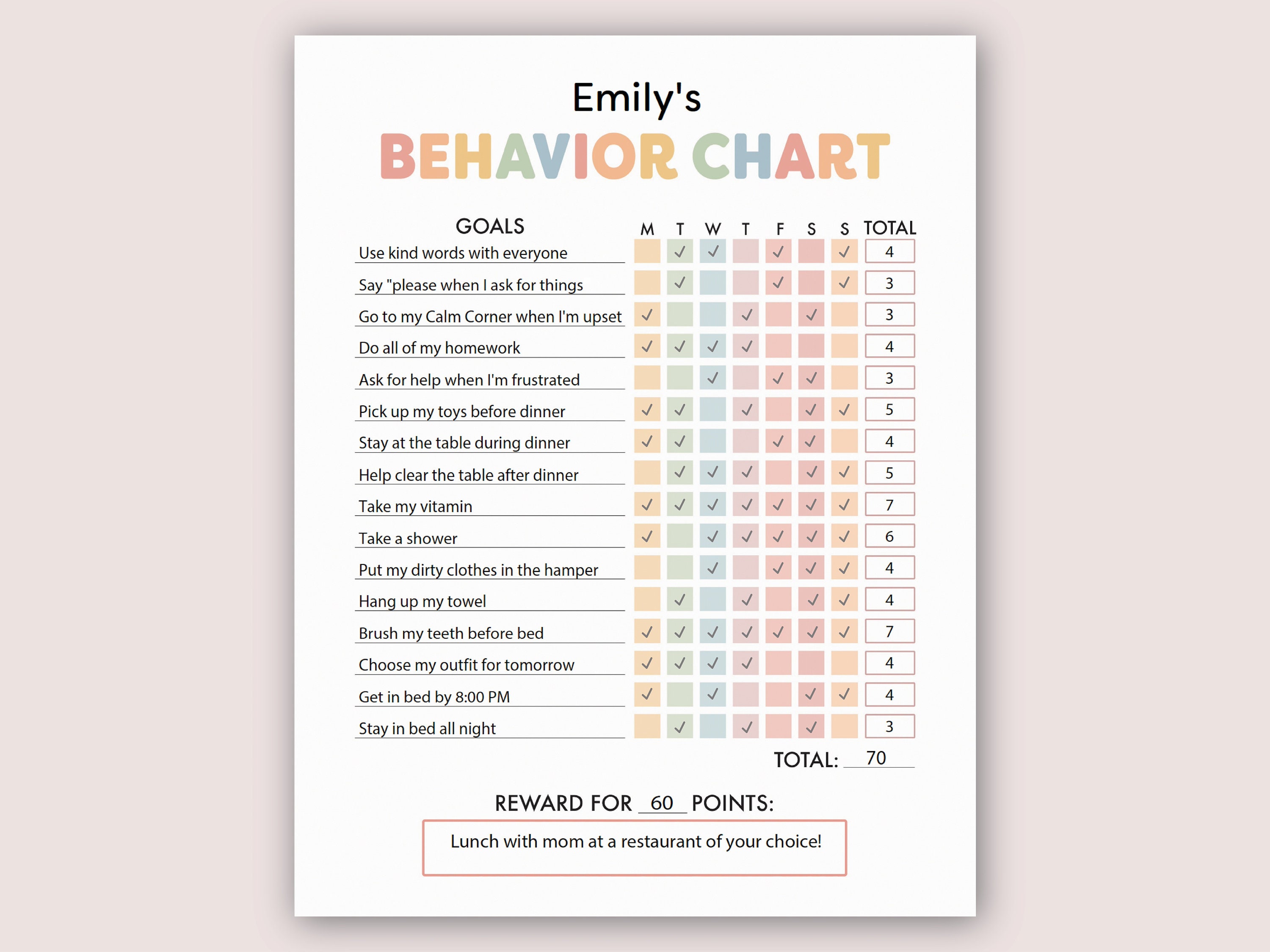 Behavior and Chore Chart Behavior Chart for Kids at Home Behavior Chart ...