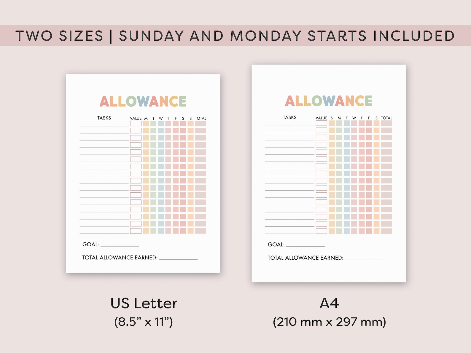 Allowance Chart for Kids Allowance Chore Chart Printable Allowance ...