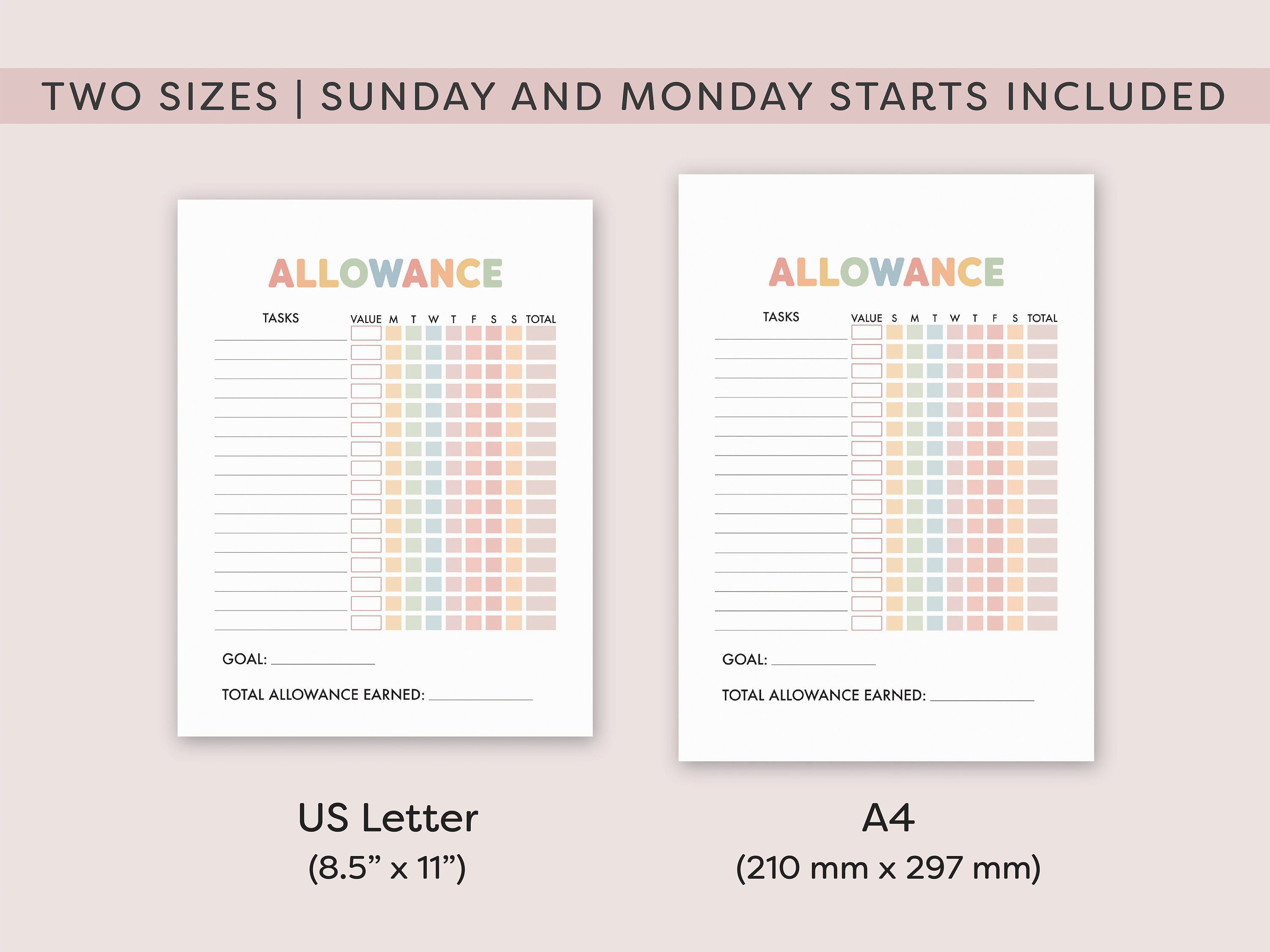 Allowance Chart for Kids Allowance Chore Chart Printable Allowance ...