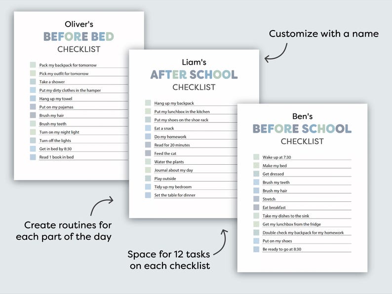 Editable School Routine Printable Daily School Checklist Schedule Kids ...