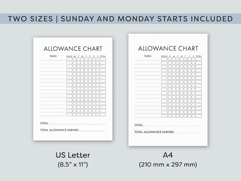 Allowance Chart for Teens | Editable Allowance Tracker, Minimalist ...