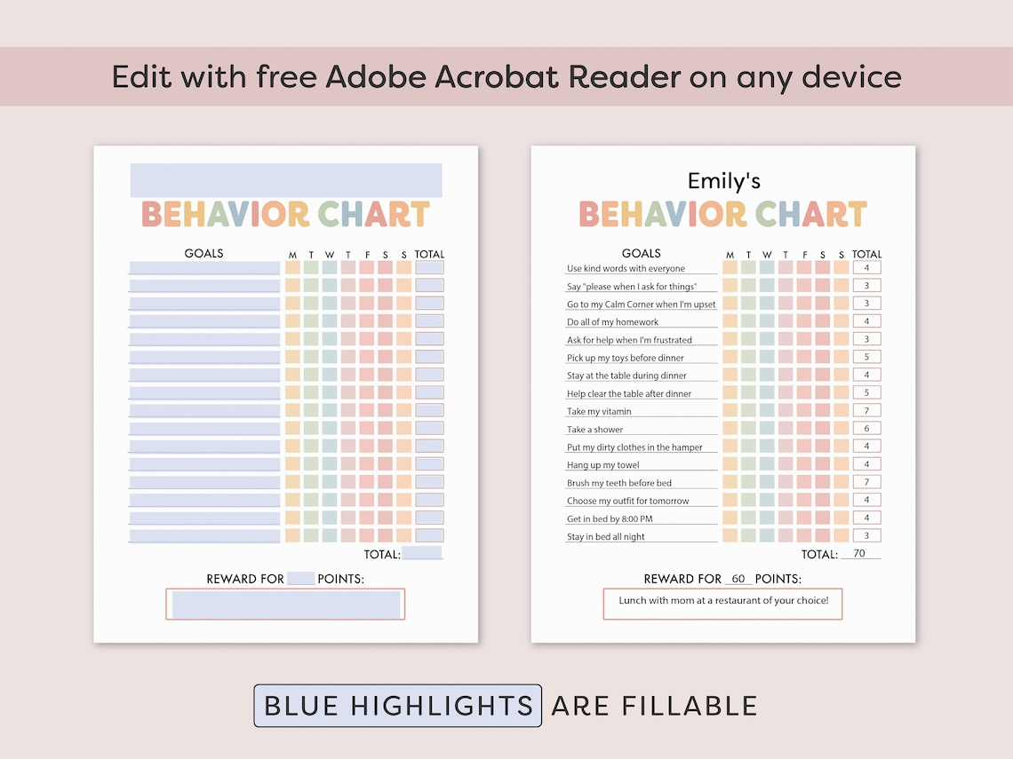 Behavior and Chore Chart Behavior Chart for Kids at Home Behavior Chart ...