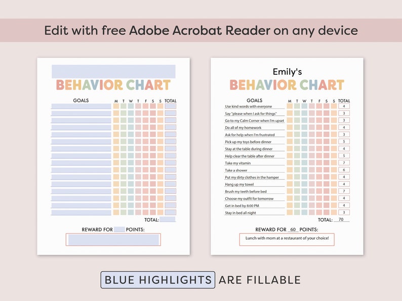 Behavior and Chore Chart Behavior Chart for Kids at Home Behavior Chart ...