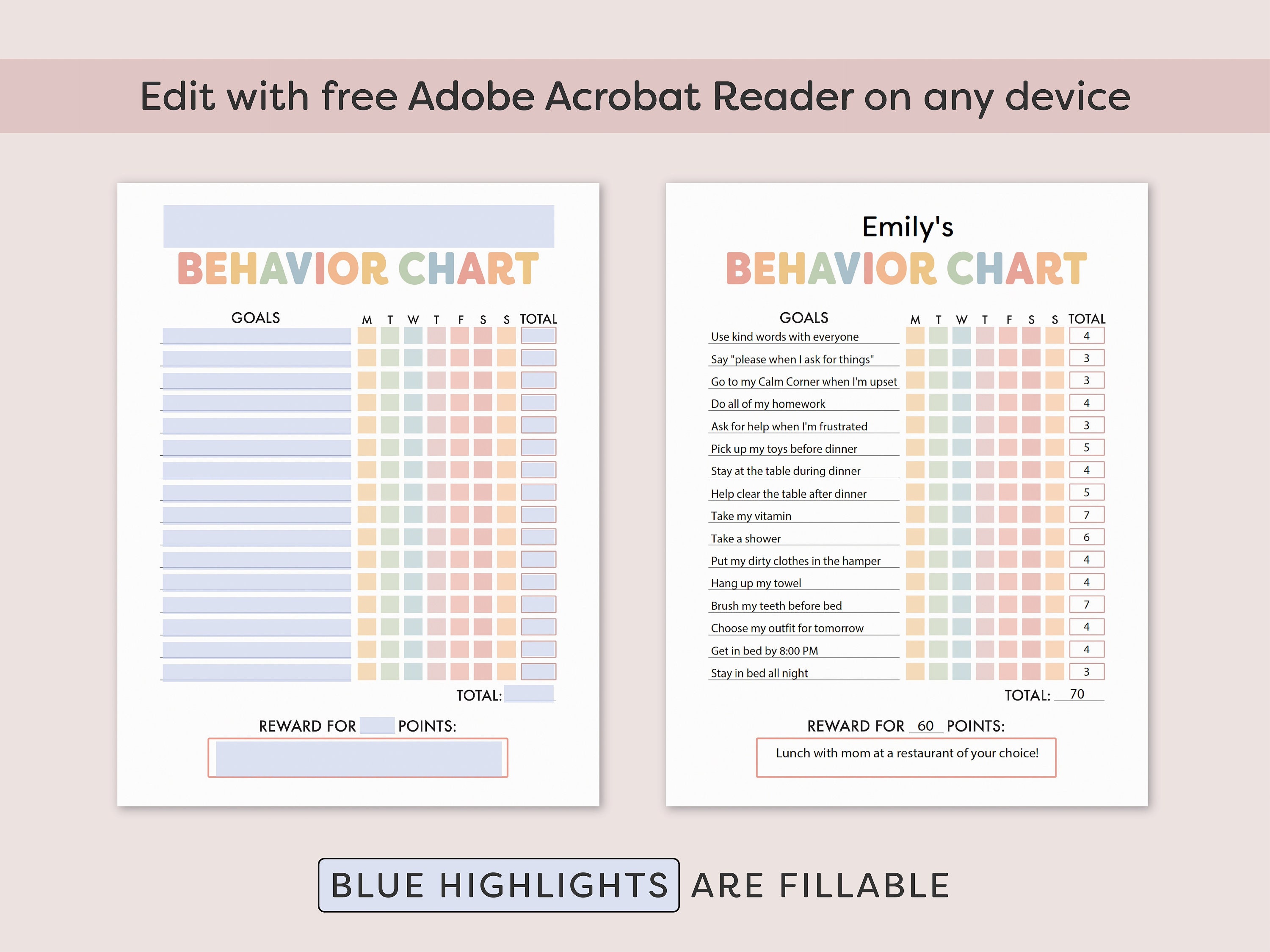 Behavior and Chore Chart Behavior Chart for Kids at Home Behavior Chart ...