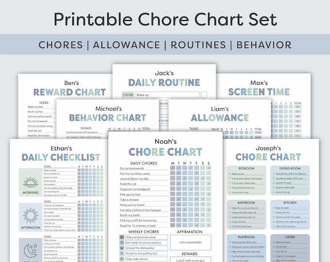 Chore Chart for Kids Printable Behavior Chart Allowance Chart ...