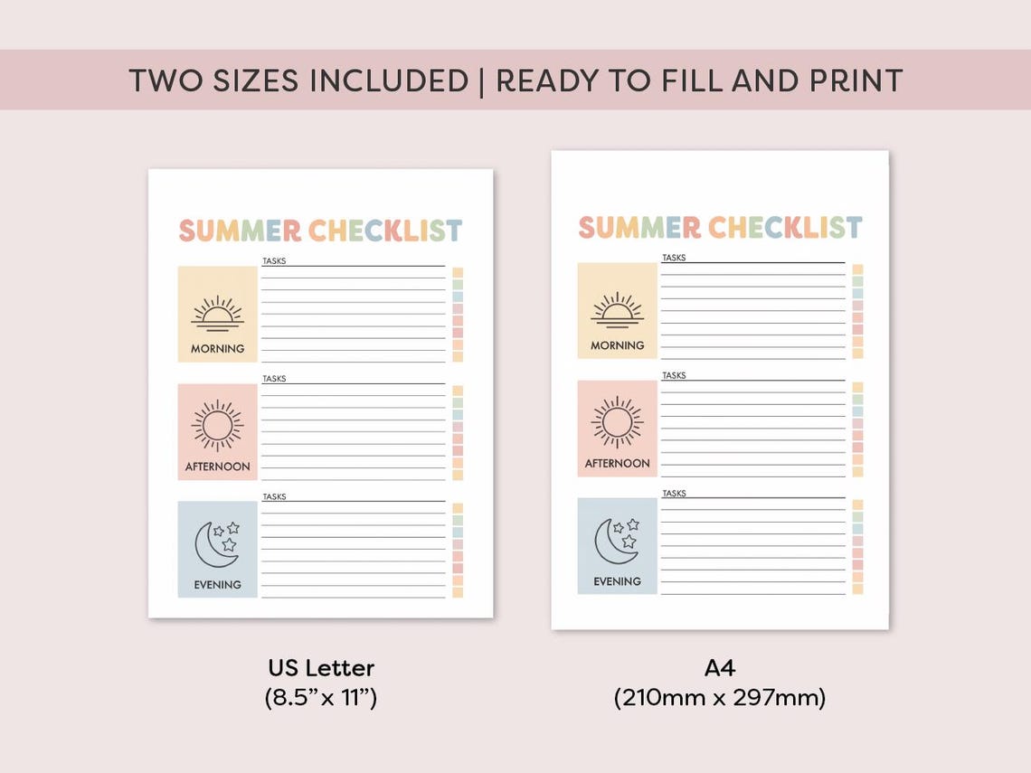 Kids Summer Routine Checklist Printable Routine Chart for Kids Summer ...