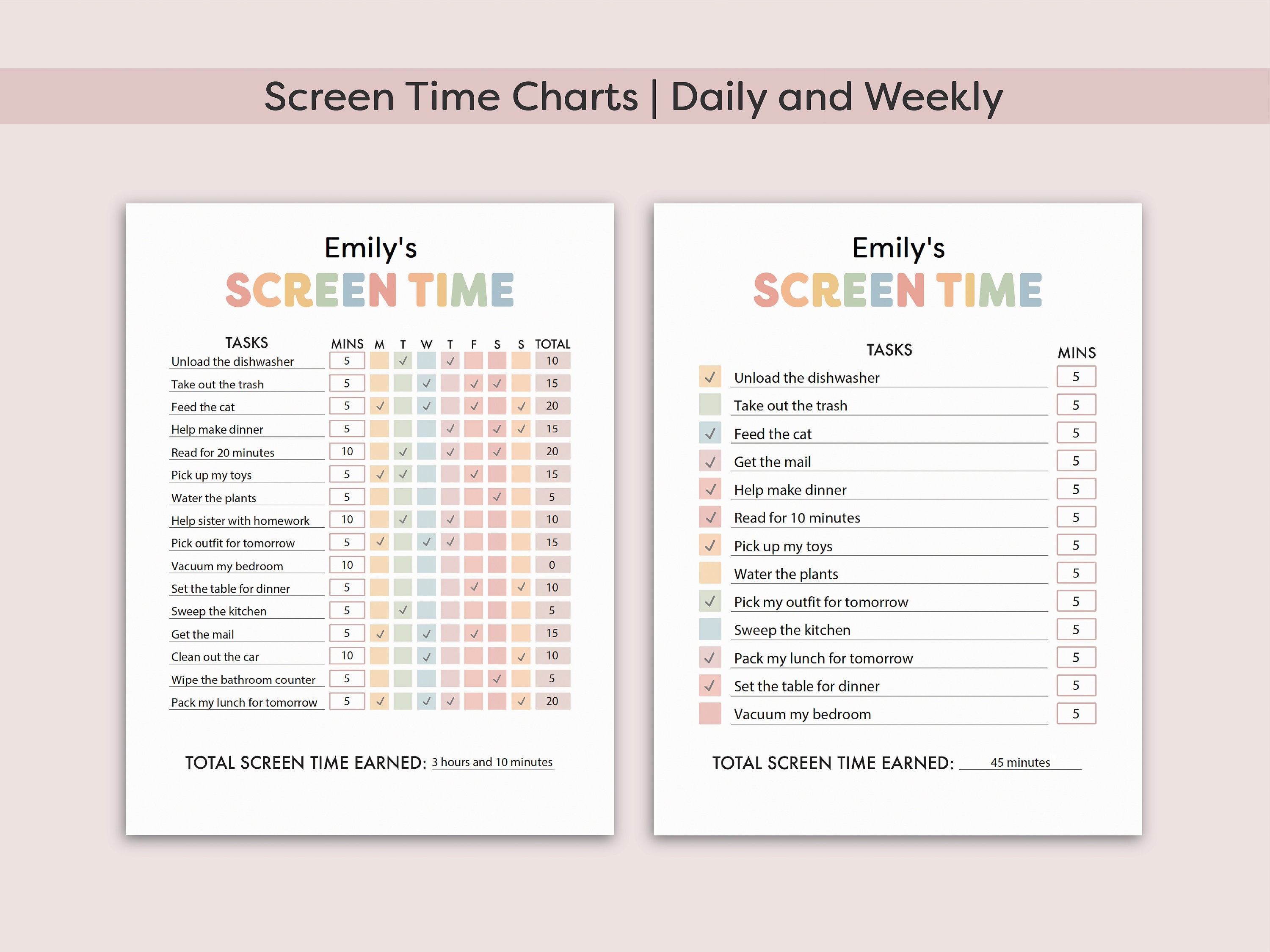 Editable Kids Chore Charts Set: Reward, Allowance, Daily Checklist ...