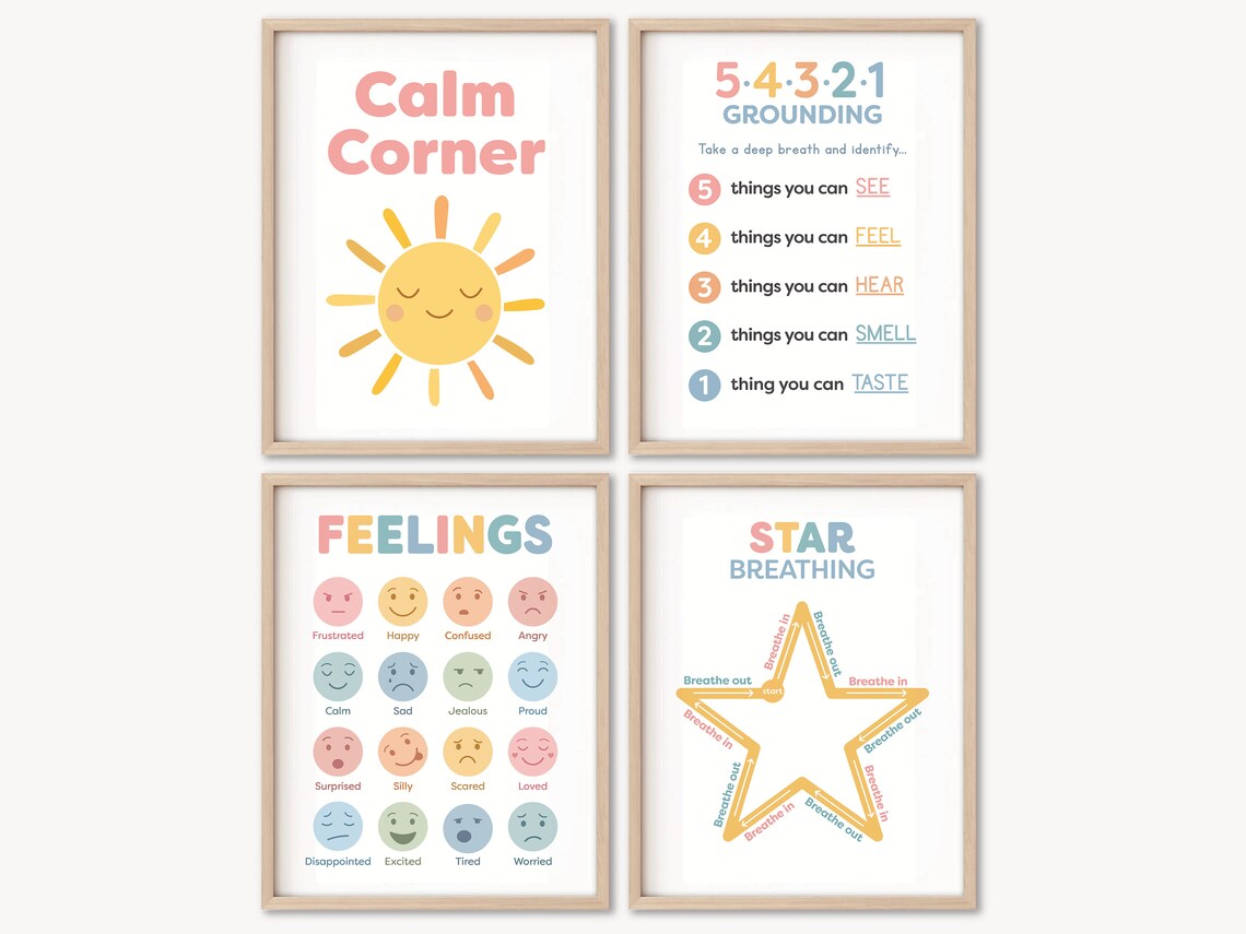 Calm Corner Sign Set | Feelings Chart, 54321 Grounding, Coping Skills ...