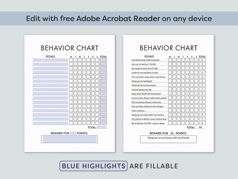 Behavior Chart for Teens Behavior Reward Chart Editable Behavior Chart ...