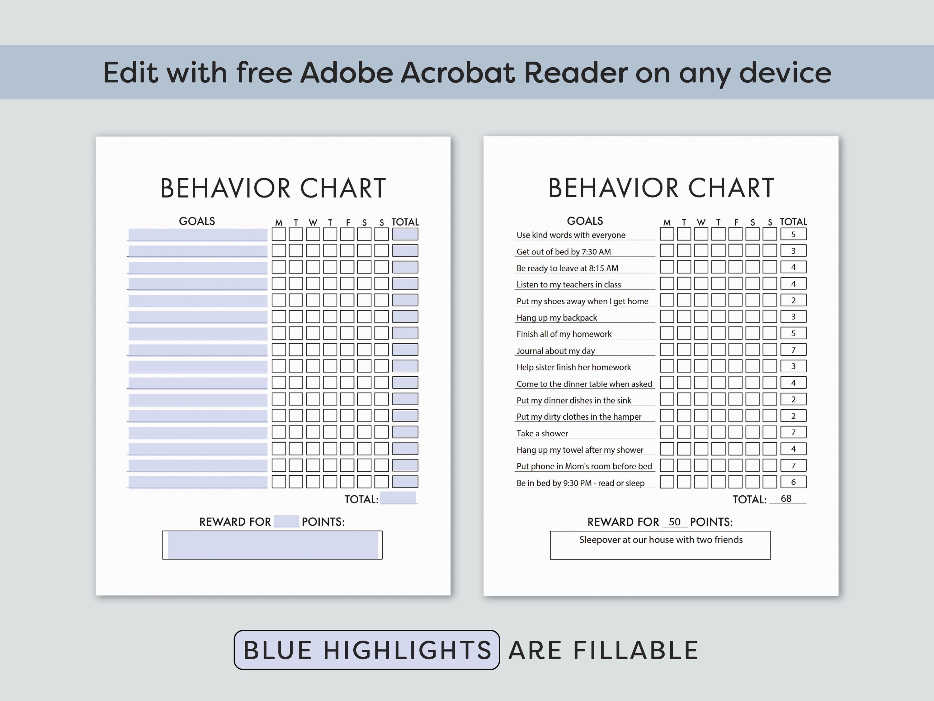Behavior Chart for Teens | Editable Responsibility Reward Tracker ...