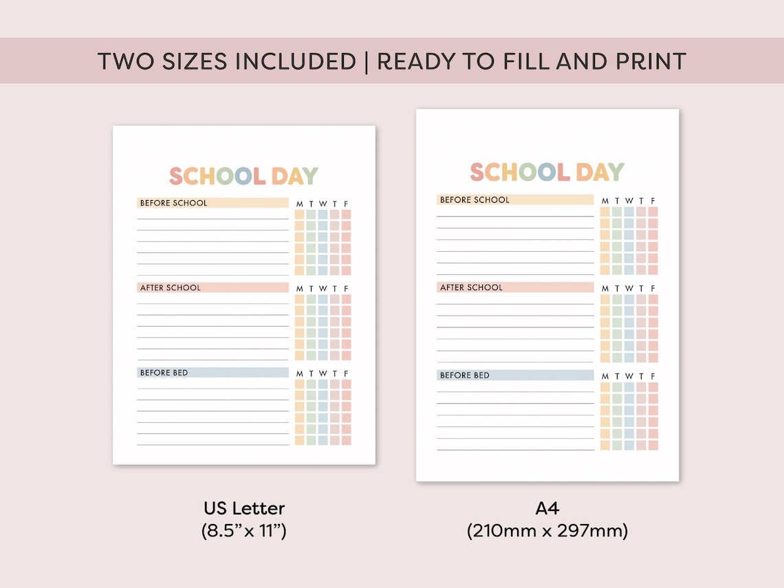Editable School Day Checklist | Before After School Checklist, Morning ...