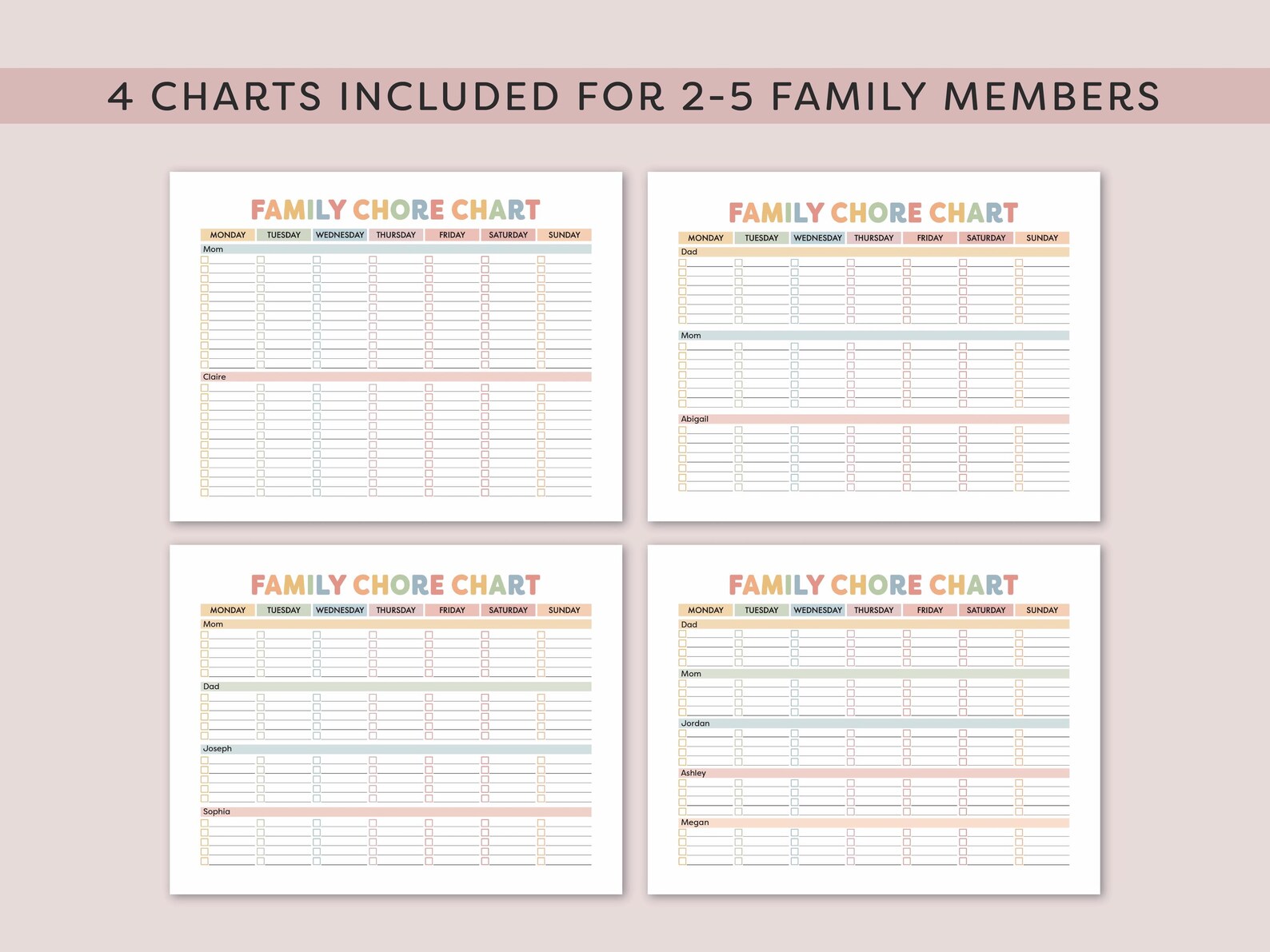 Family Chore Chart Editable Chore Chart Family Chore Chart 4 People ...