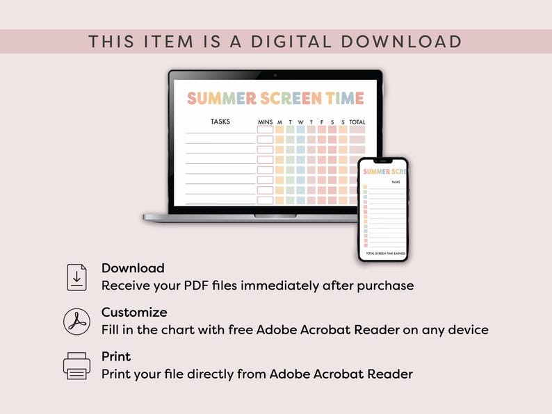 Summer Screen Time Checklist Editable Screen Time Chart Kids Summer ...