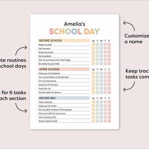 Editable School Day Checklist | Before After School Checklist, Morning ...