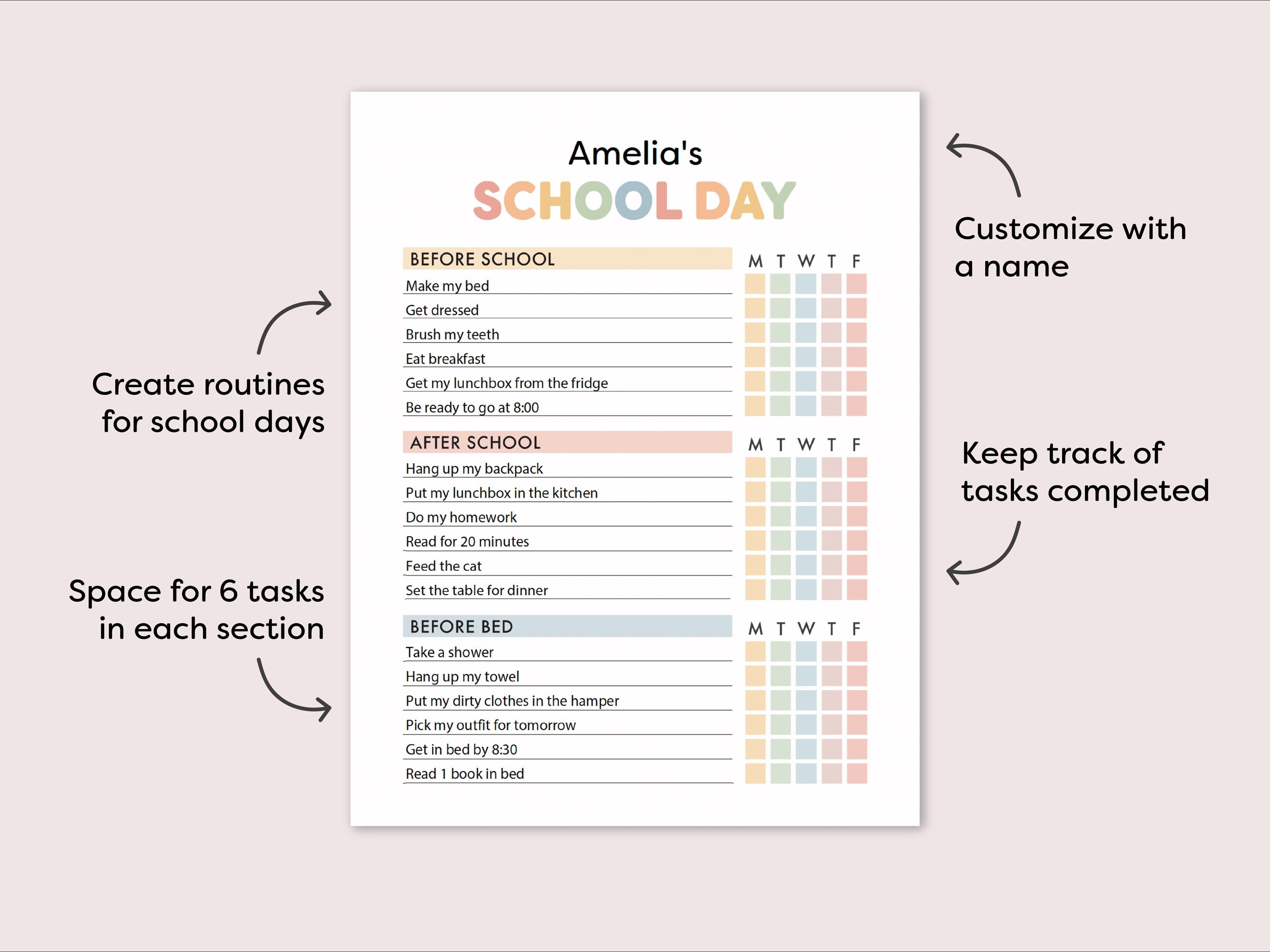 Editable School Day Checklist Before After School Checklist School ...