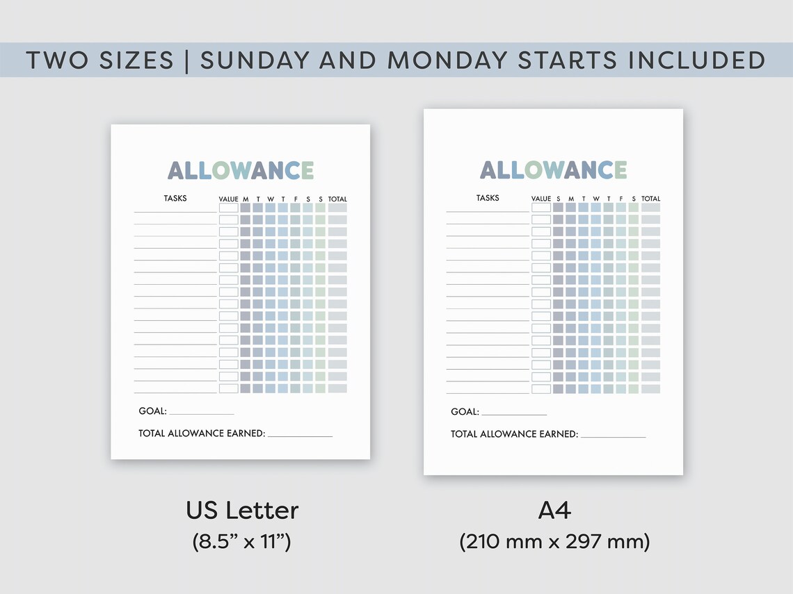 Allowance Chore Chart Printable Allowance Chart for Kids Allowance and ...