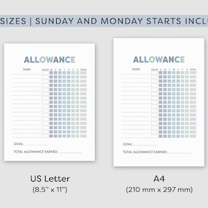 Allowance Chore Chart Printable Allowance Chart for Kids Allowance and ...